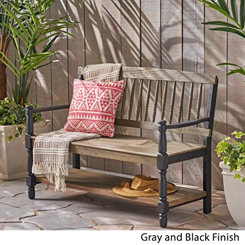 Christopher Knight Home Daphne Outdoor Acacia Wood Bench with Shelf, Gray and Black Finish