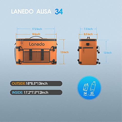 Lanedo 34-Can Soft-Sided Cooler - Collapsible, Leak-Proof, Use as a Beach Cooler, Soft Ice Bag, Ice Chest, or Travel Cooler for Food Shopping, Camping, Kayaking, Fishing, and Multi-Person Lunch Bag.