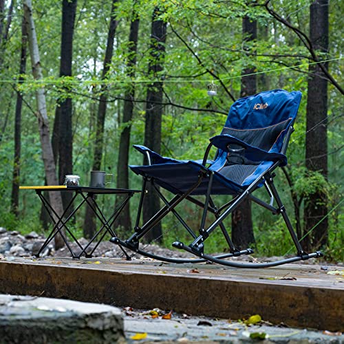 iClimb 2 Padded Rocking Folding Chair and 2 Heavy Duty Compact Folding Chair and 1 Folding Square Table Bundle for Four Person Camping Patio Porch Backyard Lawn Garden Balcony Indoor Outdoor