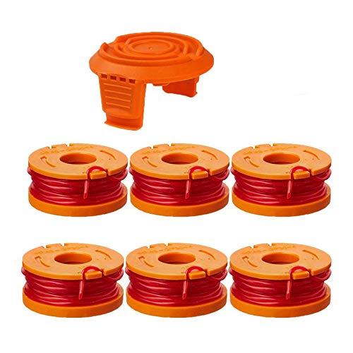 10ft 0.065" Line String Trimmer Replacement Spool Compatible with Worx WA0010 String Trimmers Replacement Autofeed Spool,7-Pack (6 Pack Grass Trimmer Line,1 Trimmer Cap) by LIYYOO