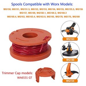 10ft 0.065" Line String Trimmer Replacement Spool Compatible with Worx WA0010 String Trimmers Replacement Autofeed Spool,7-Pack (6 Pack Grass Trimmer Line,1 Trimmer Cap) by LIYYOO