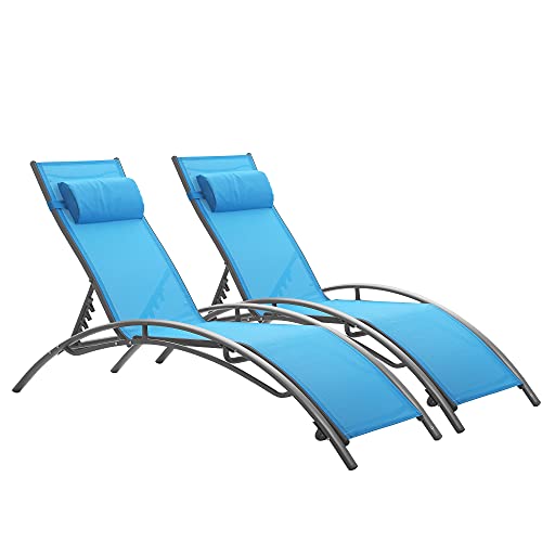 Ainfox Outdoor Pool Lounge Chairs, Folding Patio Chaise Lounge Chairs Set of 2, Adjustable Recliner Chair for Beach, Backyard, Lawn, Poolside