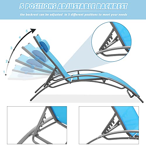 Ainfox Outdoor Pool Lounge Chairs, Folding Patio Chaise Lounge Chairs Set of 2, Adjustable Recliner Chair for Beach, Backyard, Lawn, Poolside