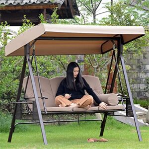 Outdoor Patio Swing Canopy Replacement Top Cover,191x120x18cm/75x47x7'' Swing Canopy Cover Waterproof Replacement Canopy Top for Patio Yard Porch Swing Cover 3 Seater,HADMB,Beige