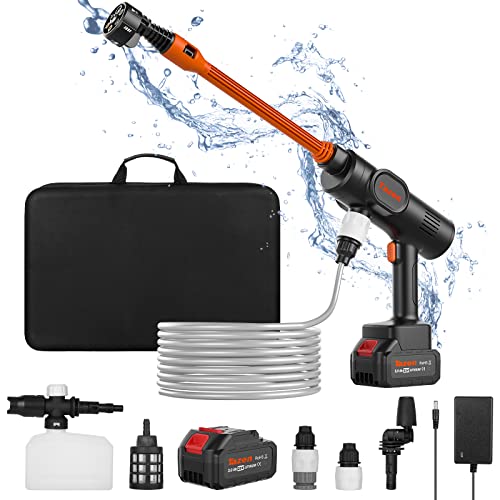 Cordless Pressure Washer, Tazen 21V Electric Portable Power Cleaner with 6-in-1 Nozzle and 180° Adjustable Nozzle, 3.0AH Battery and Accessories, Great for Car Washing, Window and Floor Cleaning