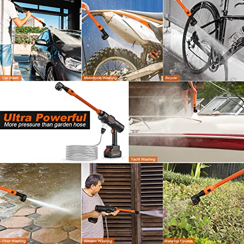 Cordless Pressure Washer, Tazen 21V Electric Portable Power Cleaner with 6-in-1 Nozzle and 180° Adjustable Nozzle, 3.0AH Battery and Accessories, Great for Car Washing, Window and Floor Cleaning