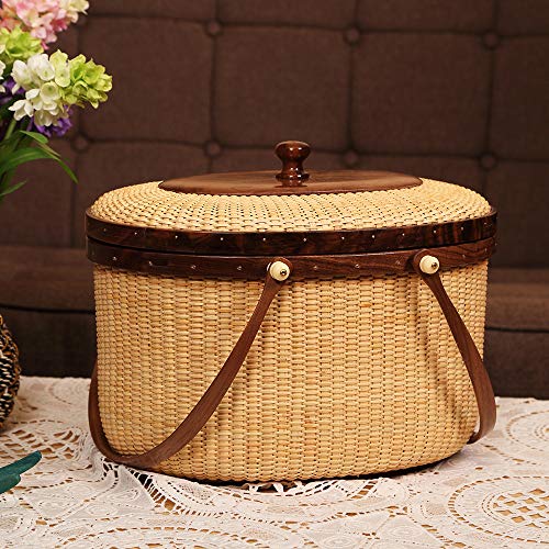 Nantucket Basket Picnic Basket Rattan Handmade Products Woven Sewing kit Storage Basket Two Swing Handles