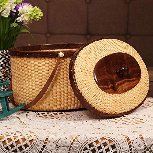 Nantucket Basket Picnic Basket Rattan Handmade Products Woven Sewing kit Storage Basket Two Swing Handles