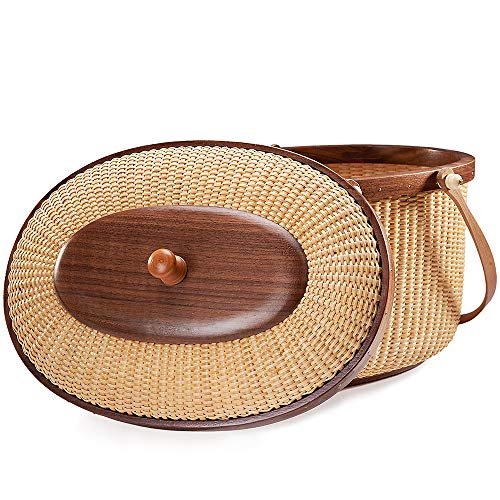 Nantucket Basket Picnic Basket Rattan Handmade Products Woven Sewing kit Storage Basket Two Swing Handles