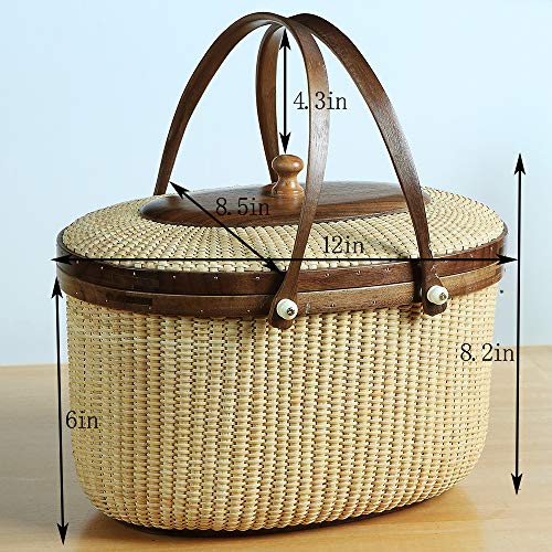 Nantucket Basket Picnic Basket Rattan Handmade Products Woven Sewing kit Storage Basket Two Swing Handles