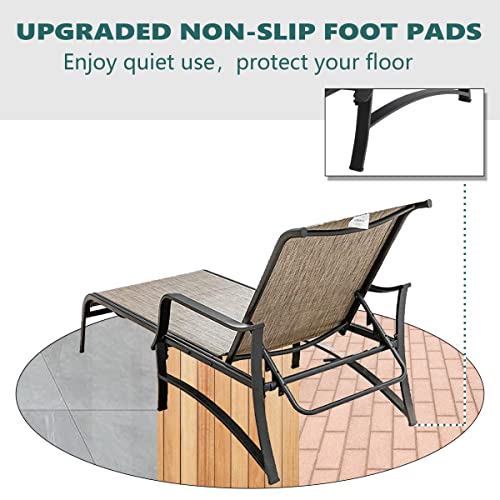 TOP HOME SPACE 3-Piece Patio Chaise Lounge Chair Set Metal Adjustable Back Textilene Outdoor Lounger with Glass Top Bistro Table for Porch Backyard Garden - Taupe Brown Grey