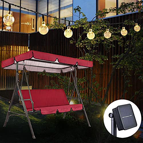 Universal Replacement Canopy Garden Swing Seat with String Light, Swing Seat 2 or 3 Seater Great Waterproof Swing Seat Canopy for Sun Shade Outdoor Seat Hammock,Red-195 * 125 * 15cm