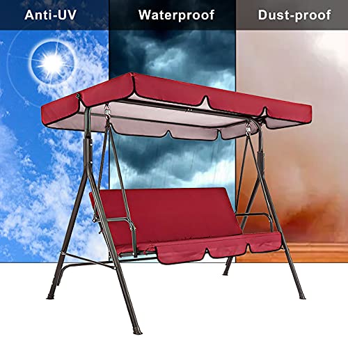 Universal Replacement Canopy Garden Swing Seat with String Light, Swing Seat 2 or 3 Seater Great Waterproof Swing Seat Canopy for Sun Shade Outdoor Seat Hammock,Red-195 * 125 * 15cm