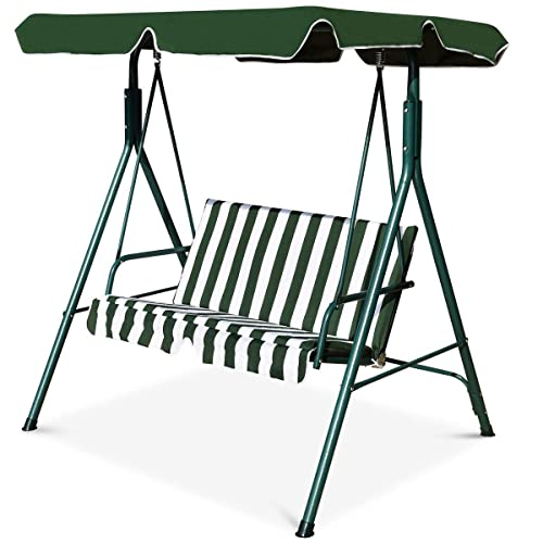 Happygrill 2-Person Convertible Canopy Swing Chair, Hammock Swing with Comfortable Cushion Seats, Weather Resistant Power Coated Steel Frame