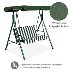 Happygrill 2-Person Convertible Canopy Swing Chair, Hammock Swing with Comfortable Cushion Seats, Weather Resistant Power Coated Steel Frame