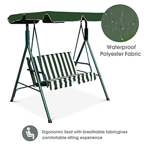 Happygrill 2-Person Convertible Canopy Swing Chair, Hammock Swing with Comfortable Cushion Seats, Weather Resistant Power Coated Steel Frame