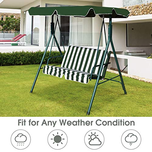 Happygrill 2-Person Convertible Canopy Swing Chair, Hammock Swing with Comfortable Cushion Seats, Weather Resistant Power Coated Steel Frame