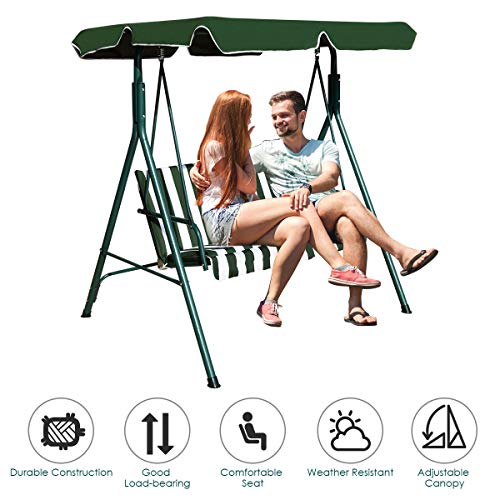 Happygrill 2-Person Convertible Canopy Swing Chair, Hammock Swing with Comfortable Cushion Seats, Weather Resistant Power Coated Steel Frame