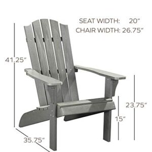 PolyTEAK Adirondack Chair, All Weather Outdoor Patio Furniture for Porches, Decks, and Pool Side, Element Collection, Grey