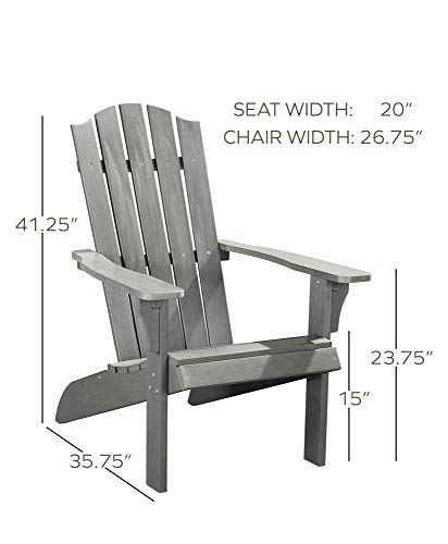 PolyTEAK Adirondack Chair, All Weather Outdoor Patio Furniture for Porches, Decks, and Pool Side, Element Collection, Grey