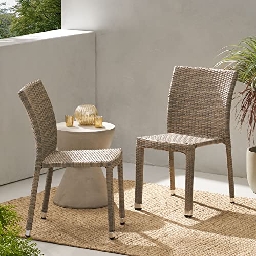 Christopher Knight Home Dover Outdoor Wicker Armless Stacking Chairs with Aluminum Frame, 2-Pcs Set, Chateau Grey