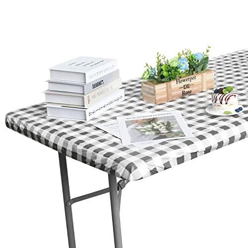 Deluxe Elastic Edged Flannel Backed Vinyl Fitted Table Cove (Dark Gray, 4ft,30x48inch)