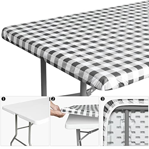 Deluxe Elastic Edged Flannel Backed Vinyl Fitted Table Cove (Dark Gray, 4ft,30x48inch)