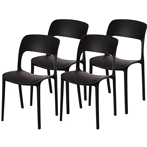 Modern Plastic Outdoor Dining Chair with Open Curved Back, Black Set of 4