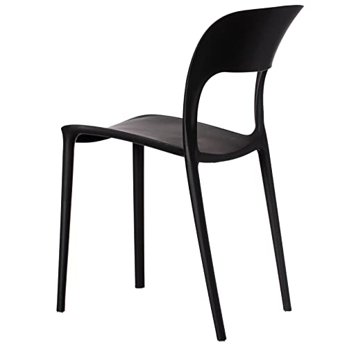 Modern Plastic Outdoor Dining Chair with Open Curved Back, Black Set of 4