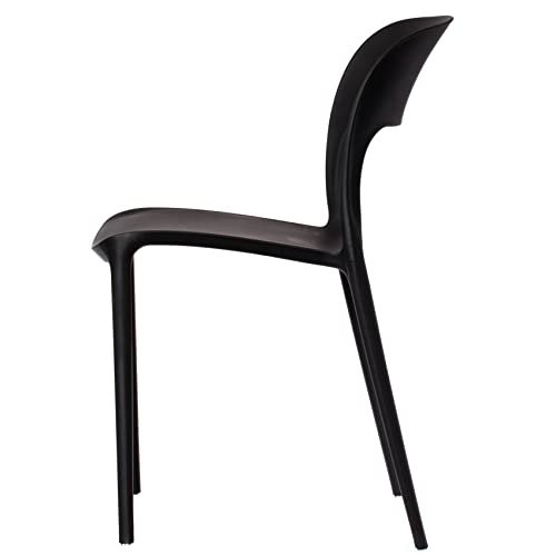 Modern Plastic Outdoor Dining Chair with Open Curved Back, Black Set of 4