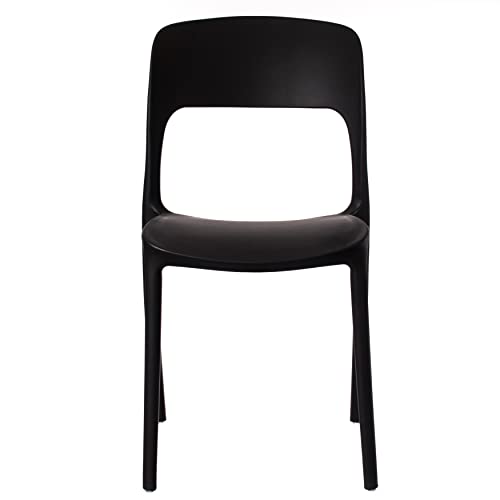 Modern Plastic Outdoor Dining Chair with Open Curved Back, Black Set of 4