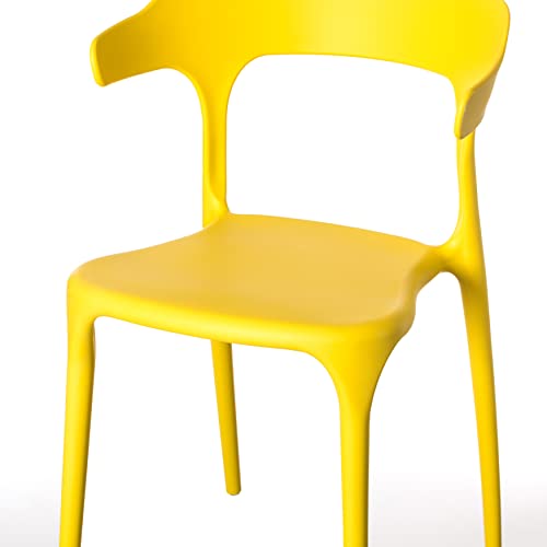 Fabulaxe Modern Plastic Outdoor Dining Chair with Open U Shaped Back, Yellow Set of 2