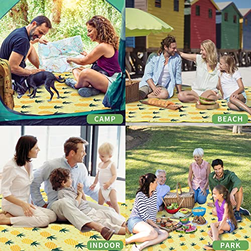 Gropki Extra Large 80"x 60"Outdoor Multifunctional Foldable Picnic Blanket, Dual Layers Waterproof and Sandproof for Camping, Beach, Park, Patio on Grass. 80"x 60" 1Pcs (Pineapple