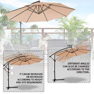 FDW Patio Umbrella Offset 10' Hanging Umbrella Outdoor Market Umbrella D10 Tan