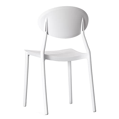 Fabulaxe Modern Plastic Outdoor Dining Chair with Open Oval Back Design, White Set of 2