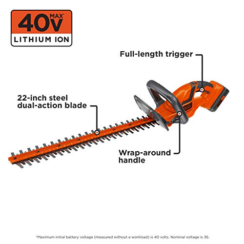 BLACK+DECKER 40V MAX* Lithium-Ion 22-Inch Cordless Hedge Trimmer (LHT2240)