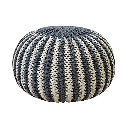 XJJZS Lovely Home Decorative Patio Seating Hand Knitted Style Cotton Woven Removable Footstool Ottomans Round Floor Pouf Stool (Size : 50)