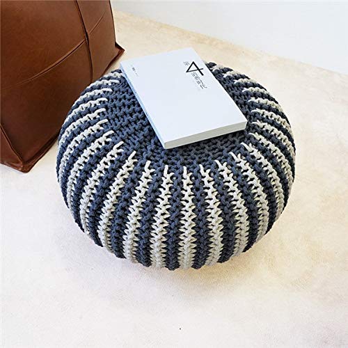 XJJZS Lovely Home Decorative Patio Seating Hand Knitted Style Cotton Woven Removable Footstool Ottomans Round Floor Pouf Stool (Size : 50)