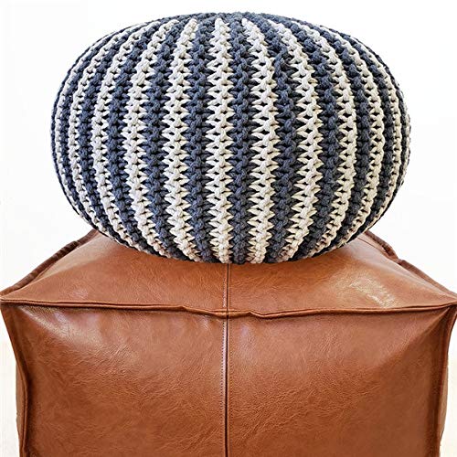 XJJZS Lovely Home Decorative Patio Seating Hand Knitted Style Cotton Woven Removable Footstool Ottomans Round Floor Pouf Stool (Size : 50)