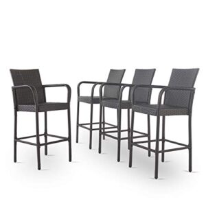 christopher knight home delfina outdoor wicker barstools, 4-pcs set, grey