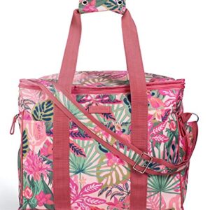 Vera Bradley Leak Resistant Insulated Cooler Bag Large Capacity, Soft Sided Collapsible Cooler, Portable Beach-Tote Bag with Handles and Adjustable Shoulder Strap, Rain Forest Canopy Pink