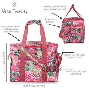 Vera Bradley Leak Resistant Insulated Cooler Bag Large Capacity, Soft Sided Collapsible Cooler, Portable Beach-Tote Bag with Handles and Adjustable Shoulder Strap, Rain Forest Canopy Pink