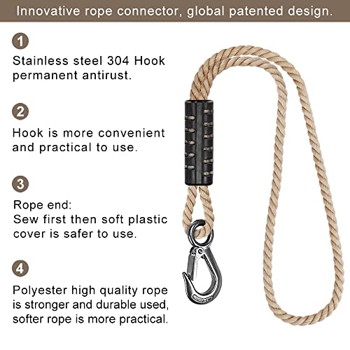 BeneLabel Tree Swing Rope, 39 inch, Hammock Tree Swing Hanging Strap, Heavy Duty Hook, for Indoor Outdoor Swing Hammock Playground Set Accessories, 1 Pcs, Off-White