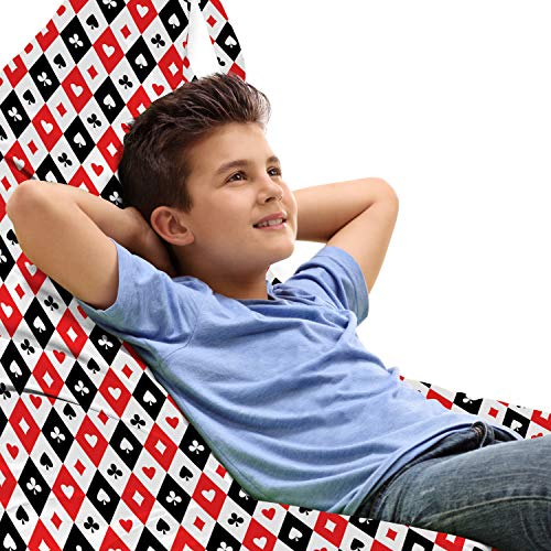 Lunarable Casino Lounger Chair Bag, Classical Game Pattern Gamblers Club Casino Theme Fortune Lucky Winner Poker, High Capacity Storage with Handle Container, Lounger Size, Black White Red