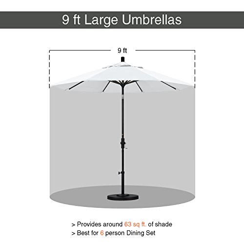 California Umbrella 9' Round Aluminum Market Umbrella, Crank Lift, Push Button Tilt, White Pole, White Olefin