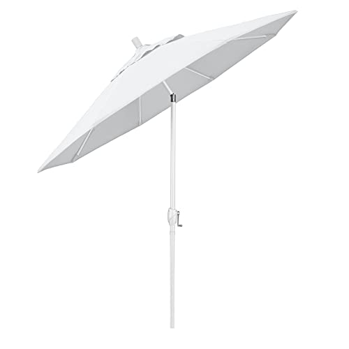 California Umbrella 9' Round Aluminum Market Umbrella, Crank Lift, Push Button Tilt, White Pole, White Olefin