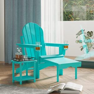 Sundale Outdoor Folding Heavy Duty Adirondack Chair with Footrest 2 Cup Holder on Armrest, Perfect for Outside Porch Patio Garden Pool Yard Turquoise