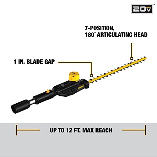 DEWALT 20V MAX* Pole Saw and Hedge Trimmer Attachment, 15-foot Reach, Brushless, Tool-Only (DCPS620B & DCPH820BH)