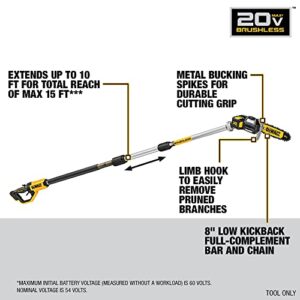 DEWALT 20V MAX* Pole Saw and Hedge Trimmer Attachment, 15-foot Reach, Brushless, Tool-Only (DCPS620B & DCPH820BH)