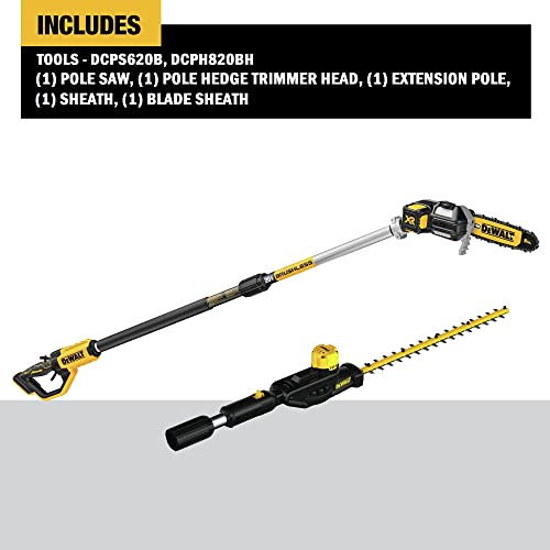 DEWALT 20V MAX* Pole Saw and Hedge Trimmer Attachment, 15-foot Reach, Brushless, Tool-Only (DCPS620B & DCPH820BH)